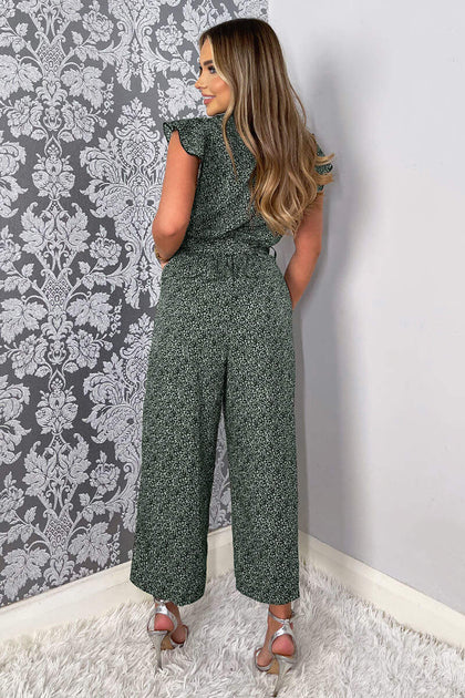 Aisling Green and Black Print Belted Jumpsuit - Koko Rose Boutique